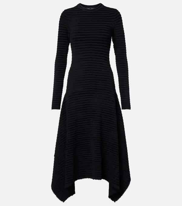 Proenza Schouler Didi Striped Knitted Asymmetric Midi Dress - Black