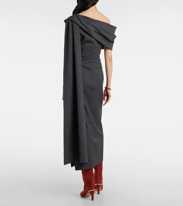 ROKSANDA Maite Herringbone Draped Midi Dress - Grey
