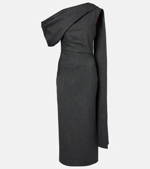 ROKSANDA Maite Herringbone Draped Midi Dress - Grey