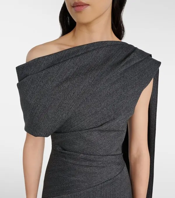 ROKSANDA Maite Herringbone Draped Midi Dress - Grey