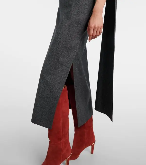 ROKSANDA Maite Herringbone Draped Midi Dress - Grey