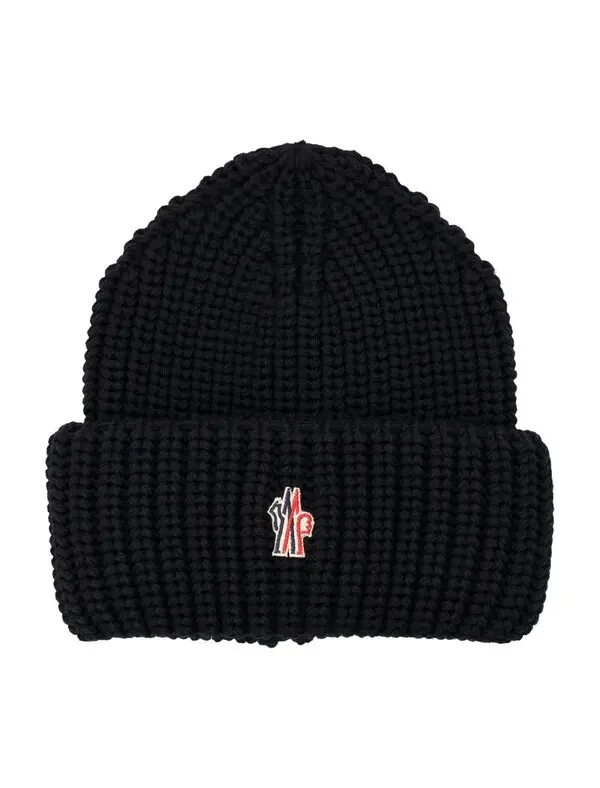 Moncler Wool Beanie With Logo - Black