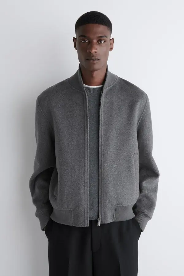 Cos Double-faced Wool Bomber Jacket - Dark Grey