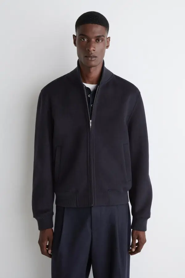 Cos Double-faced Wool Bomber Jacket - Navy