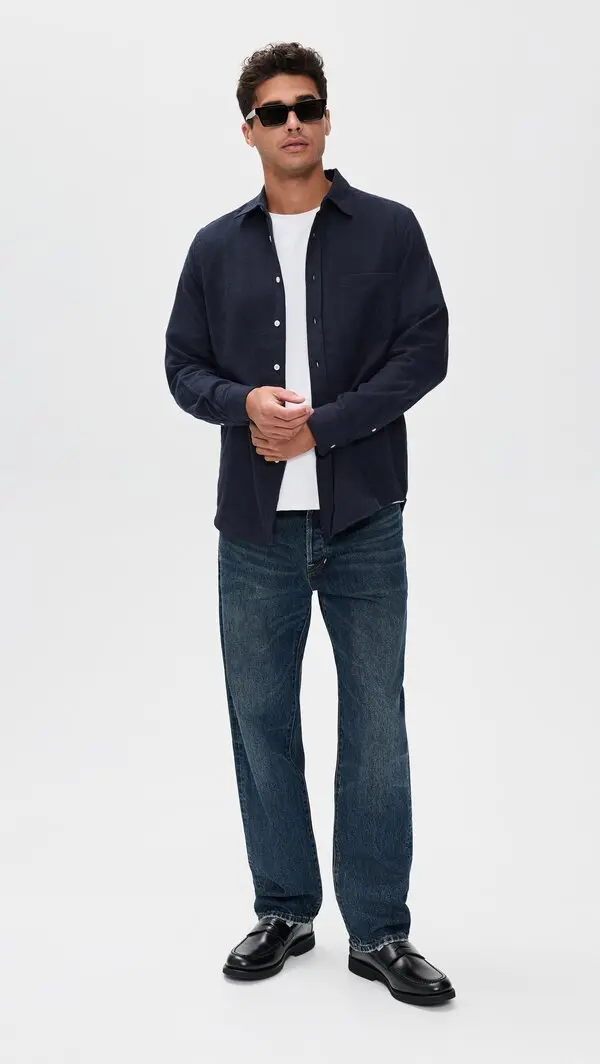 Portuguese Flannel Teca 2.0 Brushed Flannel Button Down Shirt - Navy