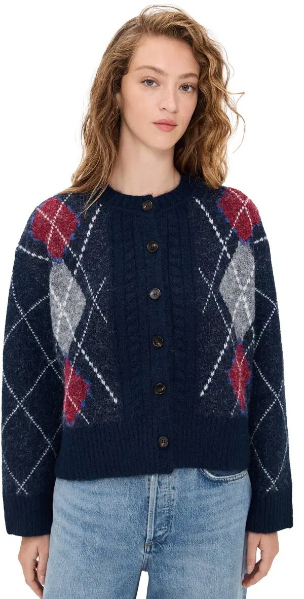 Moon River Argyle Knit Cardigan