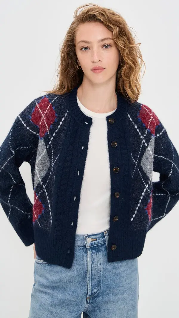 Moon River Argyle Knit Cardigan