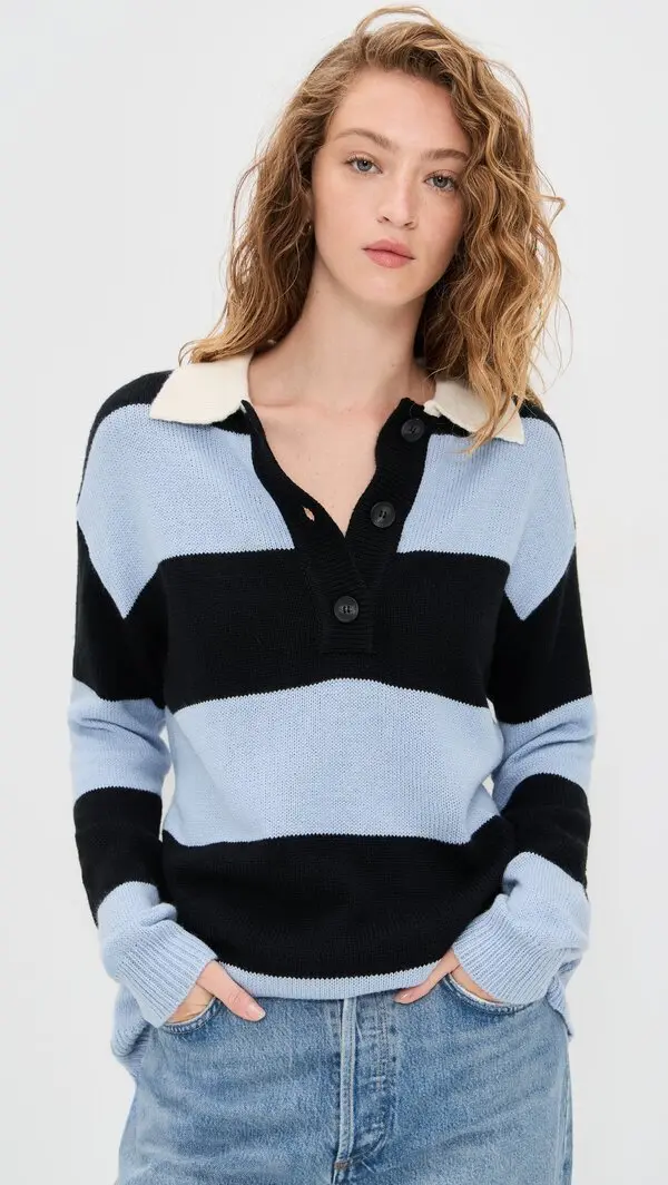 Moon River Striped Collar Pullover Sweater