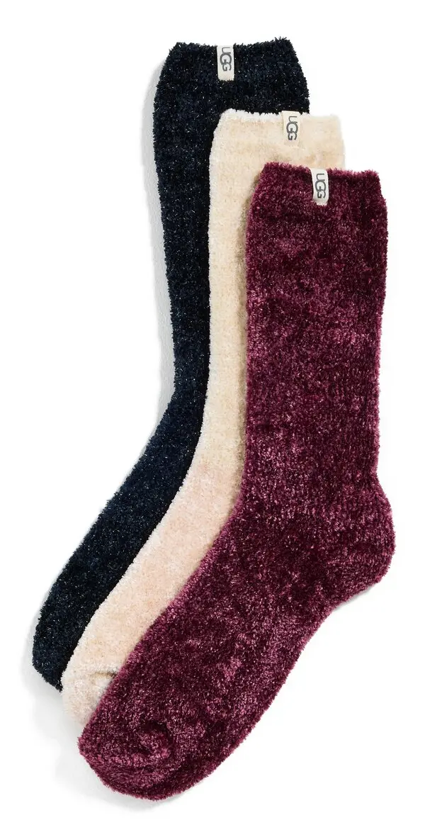 UGG Leda Sparkle Socks 3-pack - Cream/wild Grape/black
