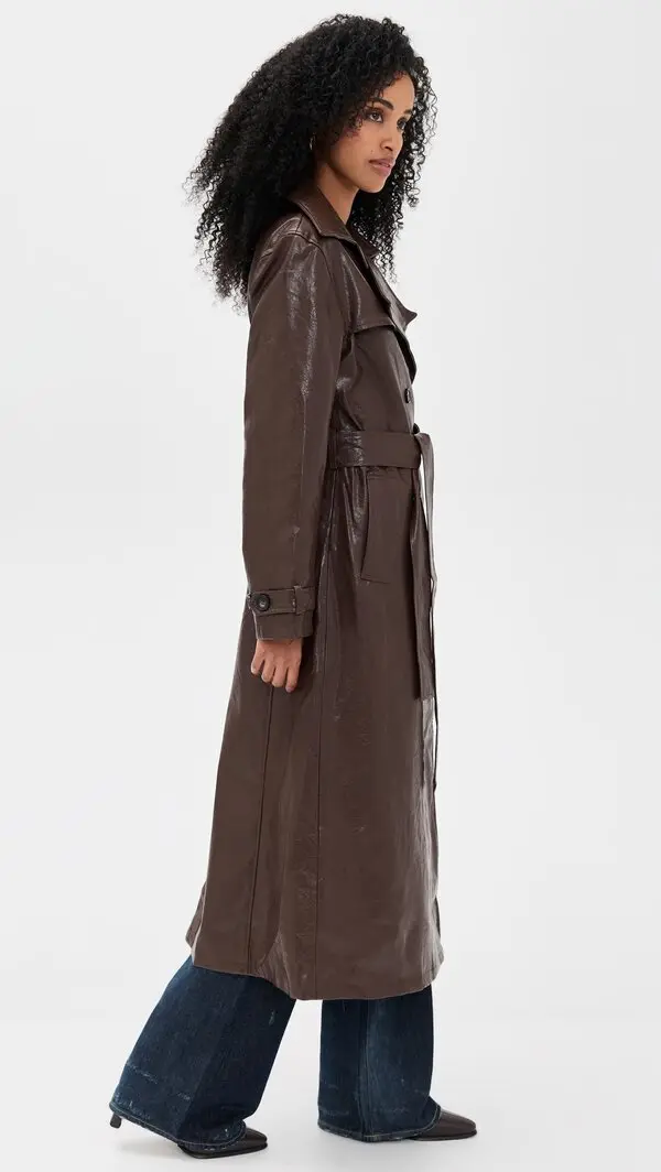 MADISON THE LABEL Hutson Faux Leather Trench Coat - Choc