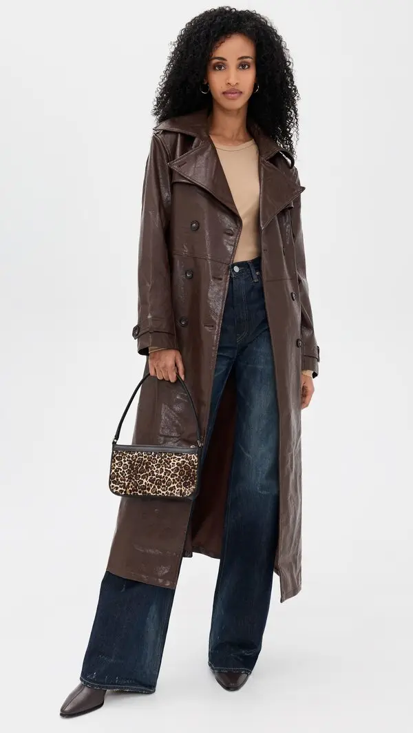 MADISON THE LABEL Hutson Faux Leather Trench Coat - Choc