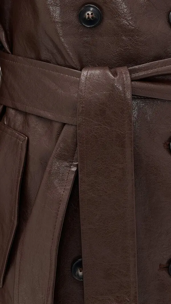 MADISON THE LABEL Hutson Faux Leather Trench Coat - Choc