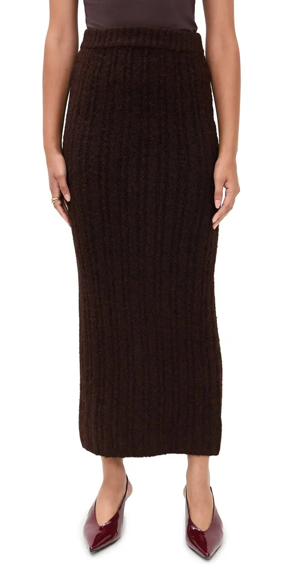 Line & Dot Ophelie Ribbed Knit Skirt - Chocolate