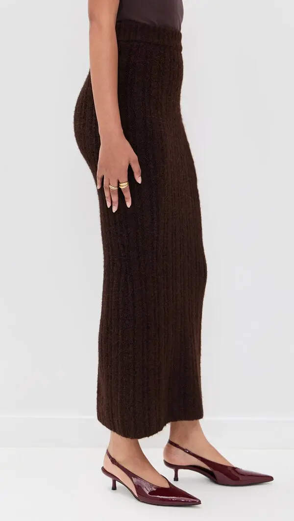 Line & Dot Ophelie Ribbed Knit Skirt - Chocolate