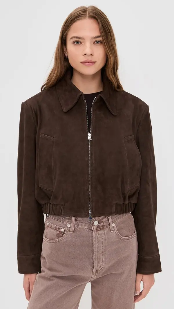 AGOLDE Nahla Cropped Suede Jacket - Root