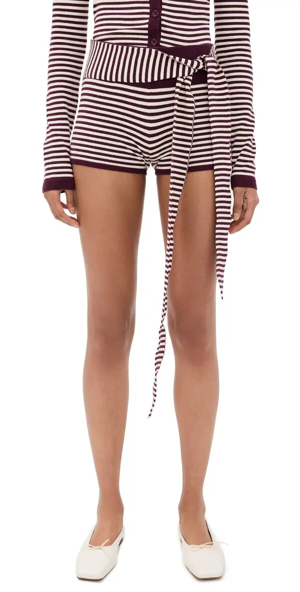 SEVEN WONDERS Striped Knit Shorts With Self-belt