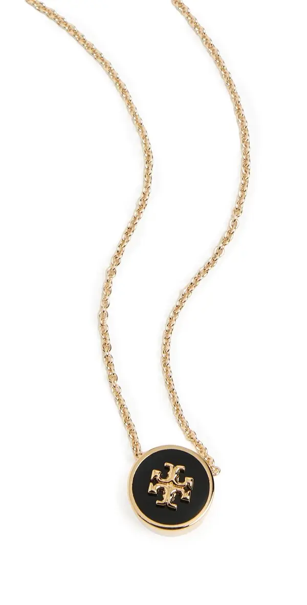 Tory Burch Icon Enamel Pendant Necklace - Tory Gold / Black