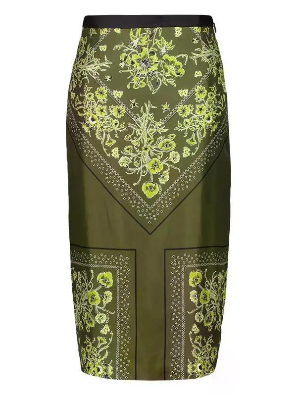 Gucci Floral Silk Midi Skirt - Green