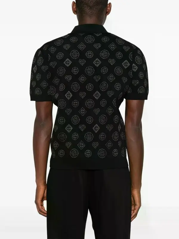 Casablanca Patterned Button-placket Polo Shirt - Black