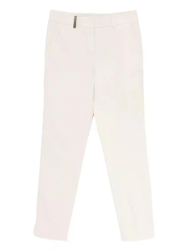 Peserico Cotton Trousers With Logo Detail - Neutrals