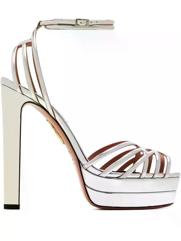AQUAZZURA 130mm Platform-sole Caged Leather Sandals - Grey