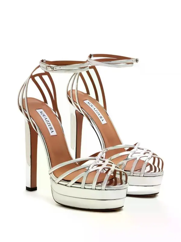AQUAZZURA 130mm Platform-sole Caged Leather Sandals - Grey