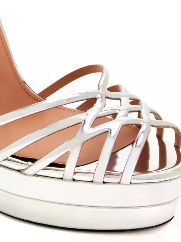 AQUAZZURA 130mm Platform-sole Caged Leather Sandals - Grey