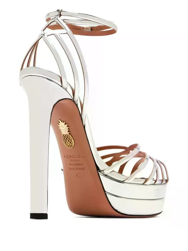 AQUAZZURA 130mm Platform-sole Caged Leather Sandals - Grey