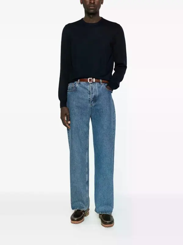 GIUUNO Crew-neck Fine Knit Sweater - Blue