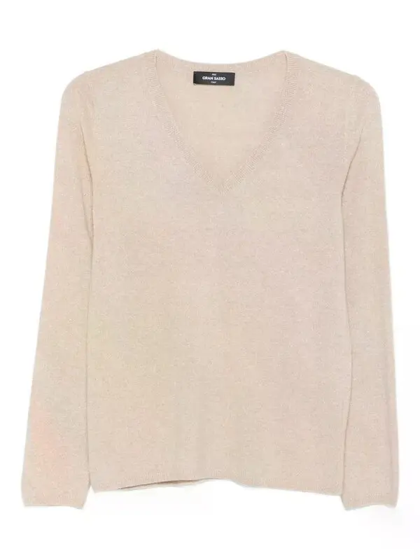 GRAN SASSO V-neck Fine Knit Sweater - Neutrals