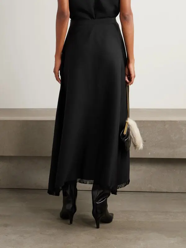 FFORME Ash Frayed Draped Twill Midi Skirt