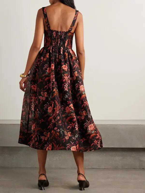 Cara Cara Phoebe Floral-print Linen And Silk-blend Midi Dress