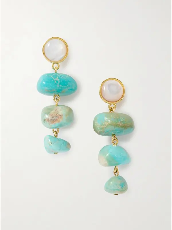 LIZZIE FORTUNATO Gold-plated, Turquoise, And Mother-of-pearl Earrings - Blue