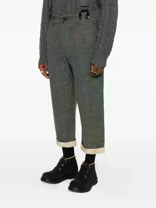 A TENTATIVE ATELIER Check-pattern Suspender Trousers
