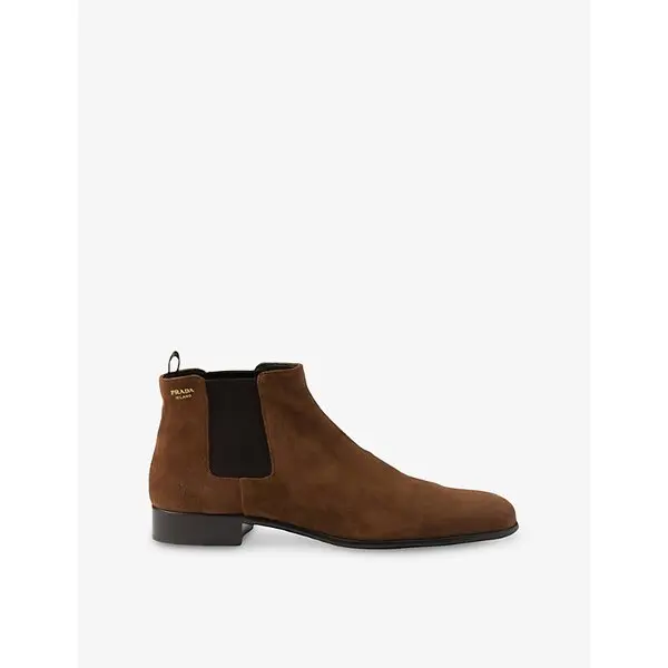Prada Branded Suede Chelsea Boots