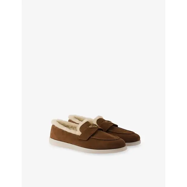 Prada Shearling Suede Loafers - Brown