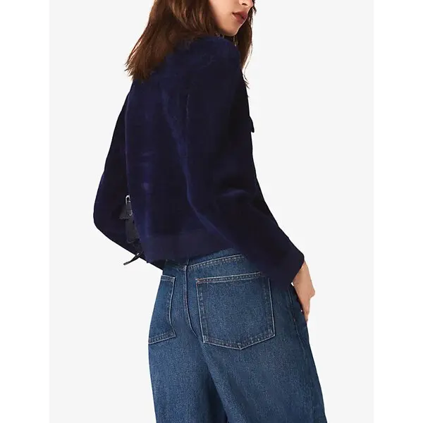 Maje Button-down Cropped Stretch-velvet Jacket