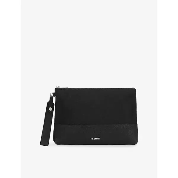 The Kooples Leather And Canvas Clutch - Black