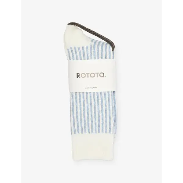 ROTOTO Striped Cotton-blend Ankle Socks - White/l.blue