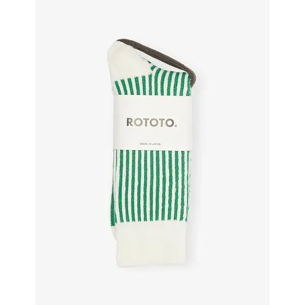 ROTOTO Vertical Stripe Ribbed Woven Socks - White/green