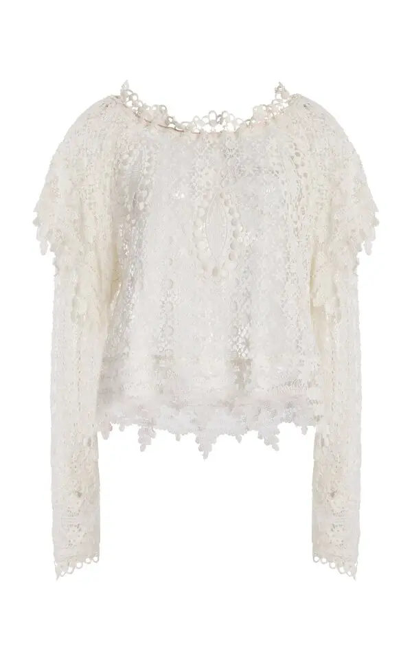 Isabel Marant Hyliana Knit Cotton Lace Top - White