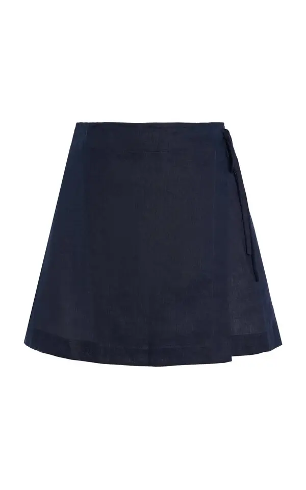 Bondi Born Leiden Linen Mini Wrap Skirt - Blue