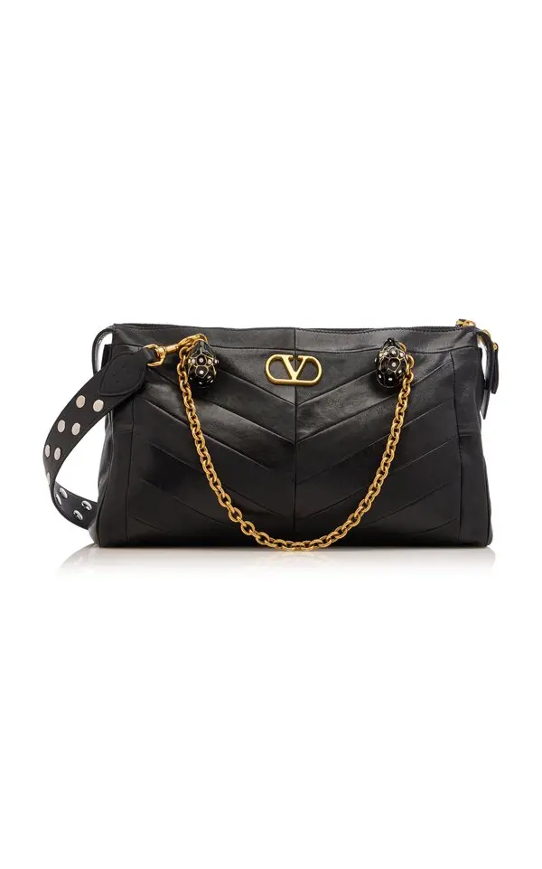 Valentino Garavani Panthea Medium Leather Tote Bag - Black
