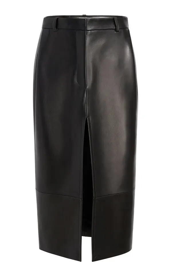 Khaite Anden Belted Leather Midi Skirt - Black