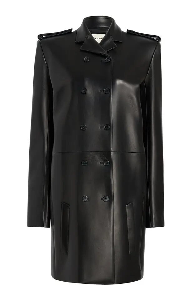 Khaite Sadra Plonge Leather Double-breasted Coat - Black