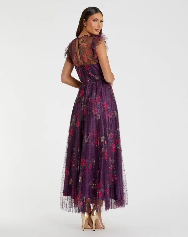 Mac Duggal Floral Print Midi Dress