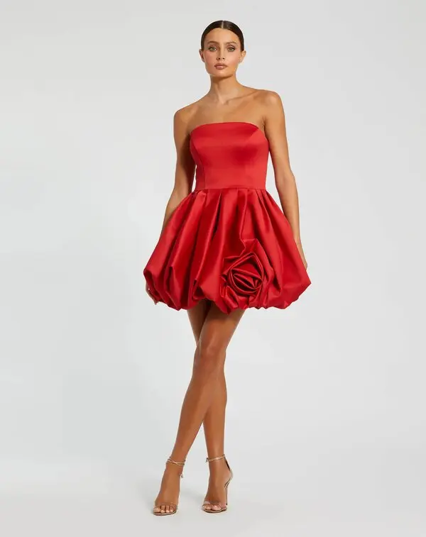 Mac Duggal Strapless Mini Dress With 3d Rosette Detail