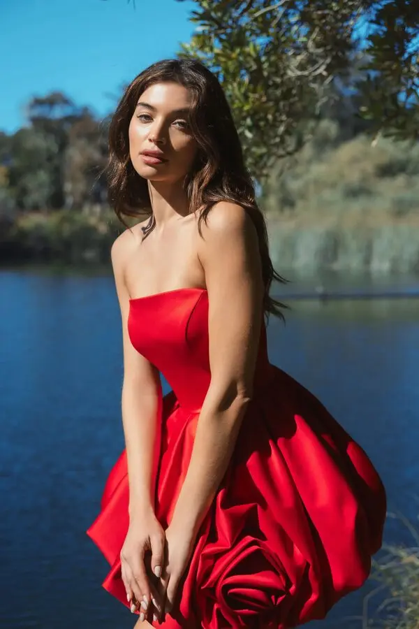 Mac Duggal Strapless Mini Dress With 3d Rosette Detail