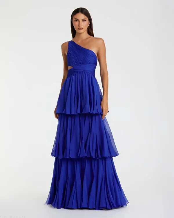 Mac Duggal One-shoulder Open-back Chiffon A-line Gown