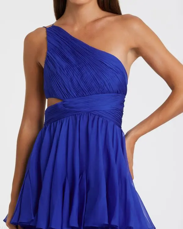 Mac Duggal One-shoulder Open-back Chiffon A-line Gown